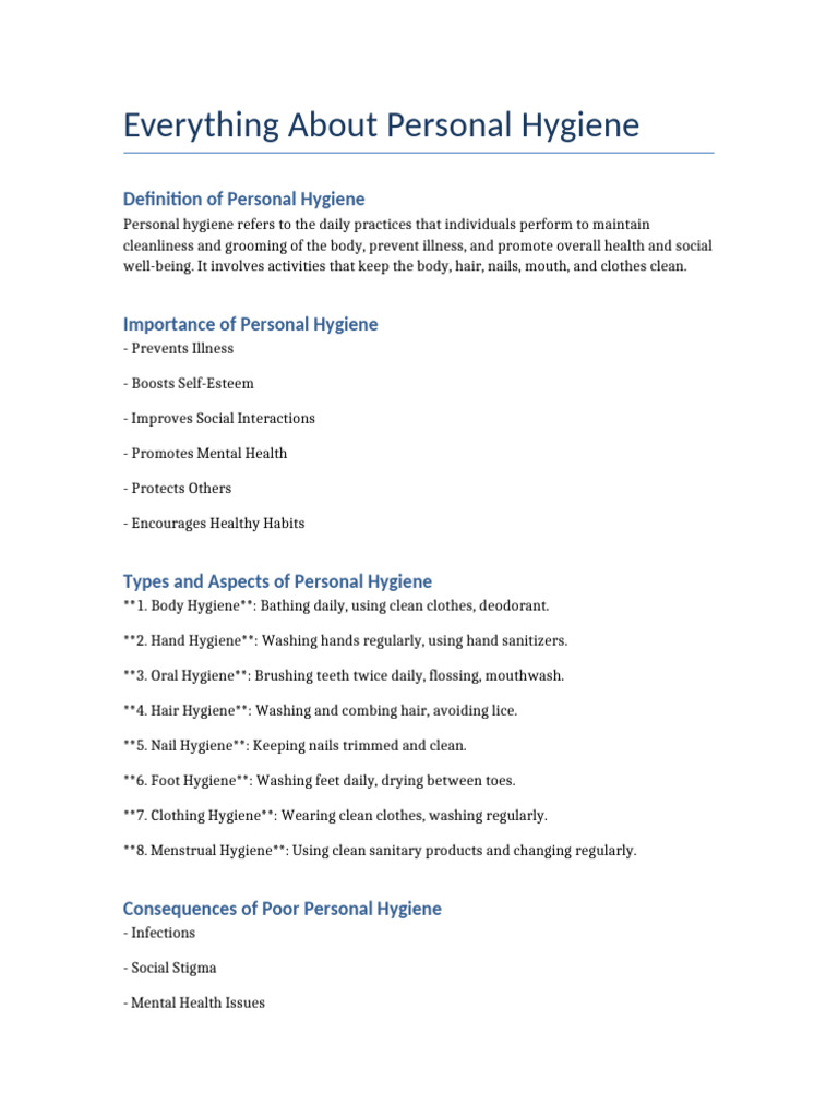 Everything About Personal Hygiene | PDF | Hygiene | Hand Washing