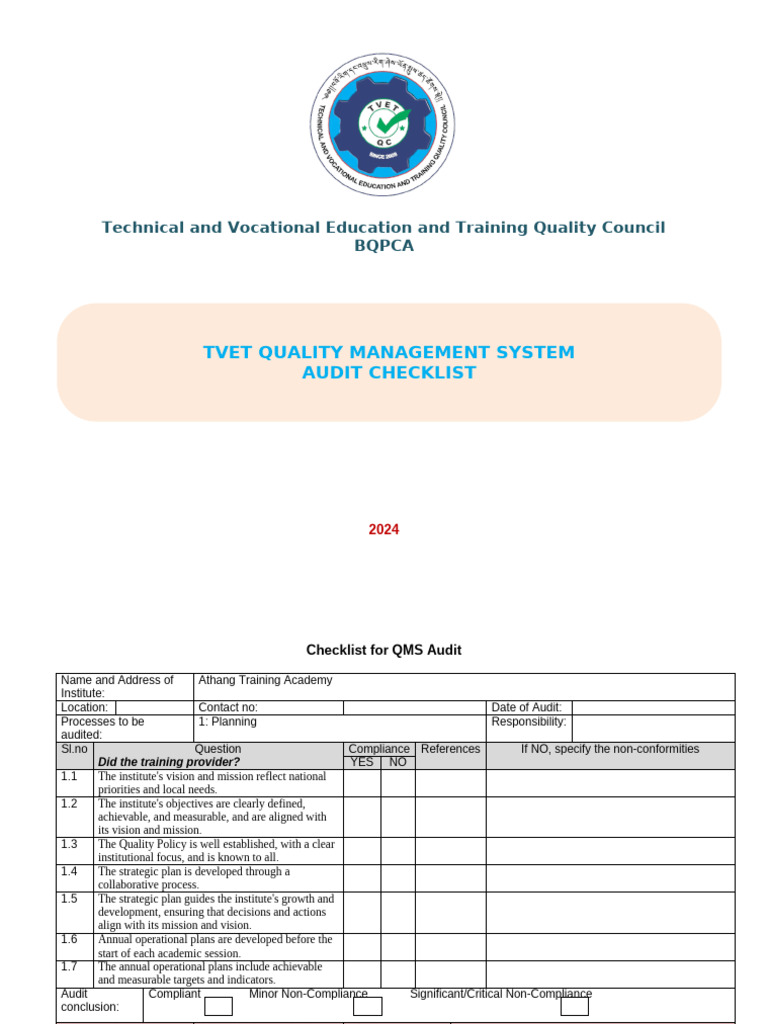 255150750final QMS Checklist For Auditing Procedure | PDF | Audit ...