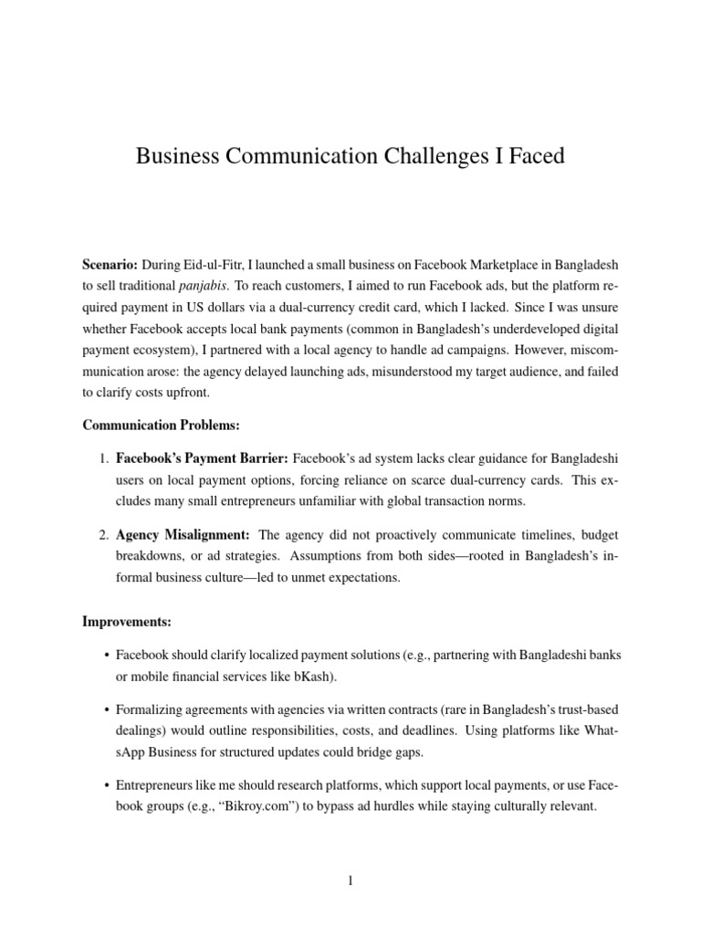 Business Communication Challenges I Faced: Scenario | PDF