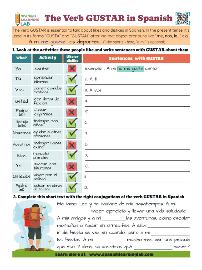 The Verb GUSTAR in Spanish PDF Worksheet | PDF