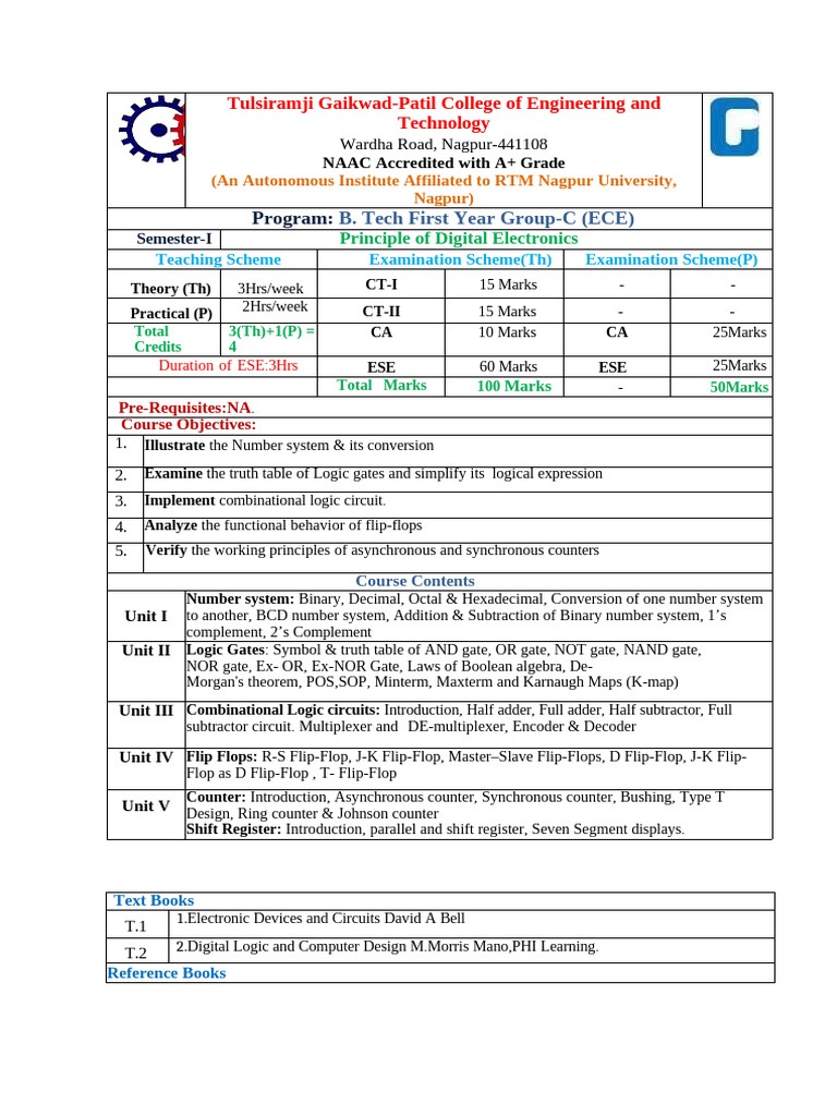 UPDATE Principle of Digital Electronics Syllabus | PDF | Logic Gate ...