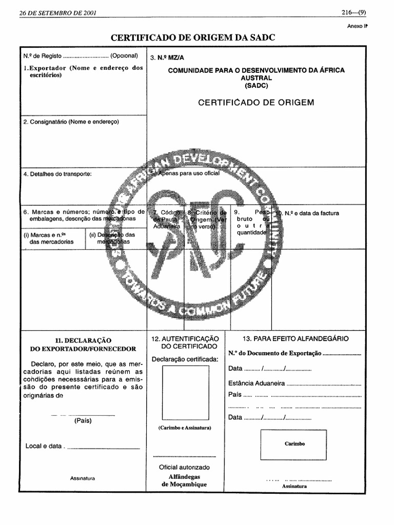 Certificado+de+Origem SADC | PDF