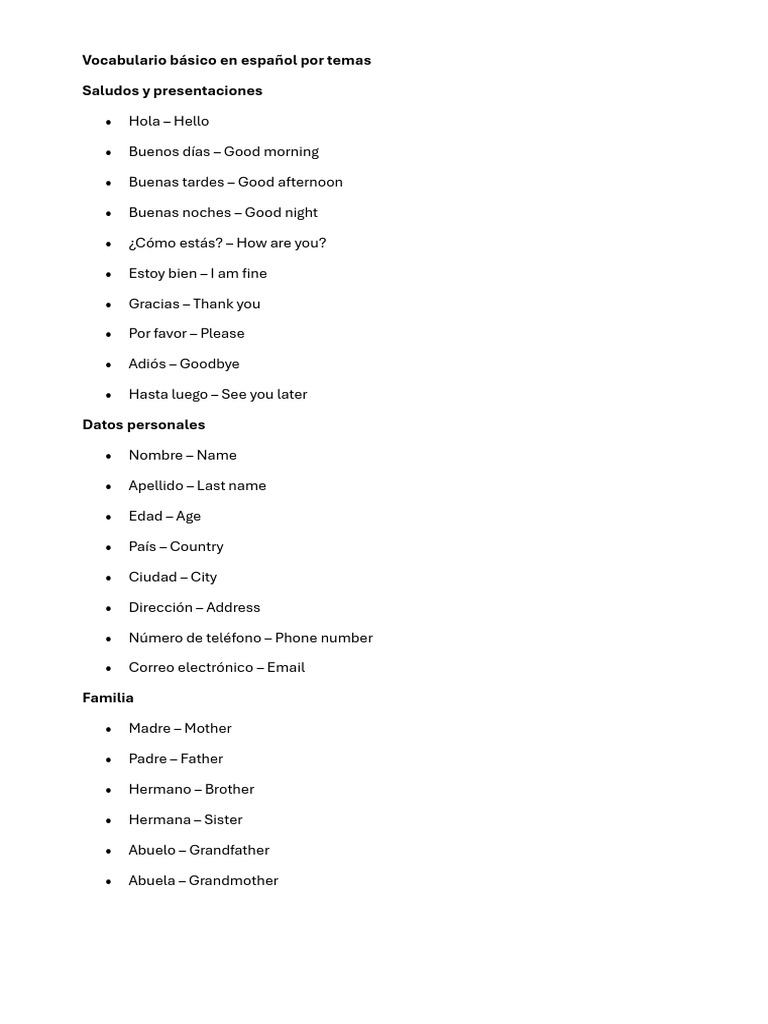 Vocabulario Saludos y Presentaciones | PDF