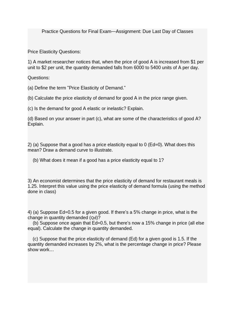 Elasticity Final Assignment | PDF | Elasticity (Economics) | Price Elasticity Of Demand
