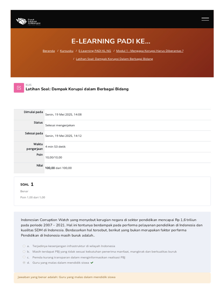 Latihan Soal - Dampak Korupsi Dalam Berbagai Bidang | PDF