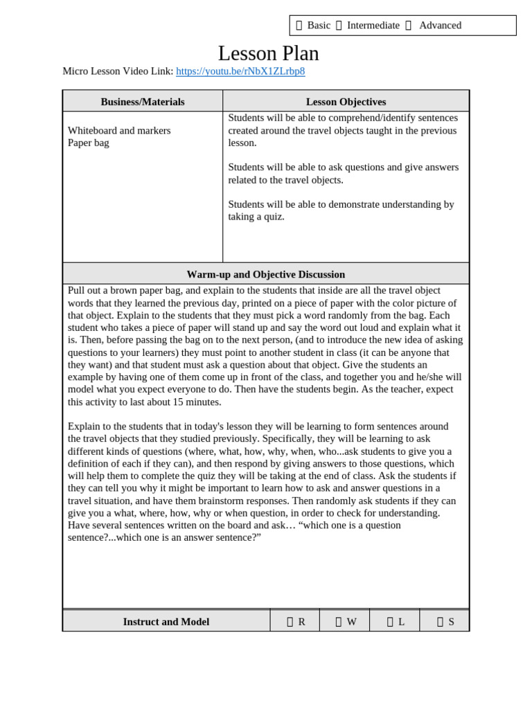 Travel Objects Questioning Lesson | PDF | Question | Lesson Plan
