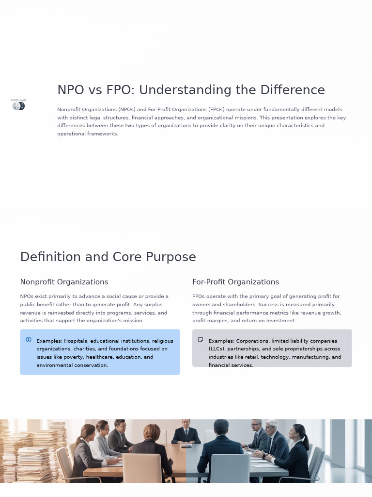 NPO vs FPO: Key Differences Explained | PDF | Nonprofit Organization ...