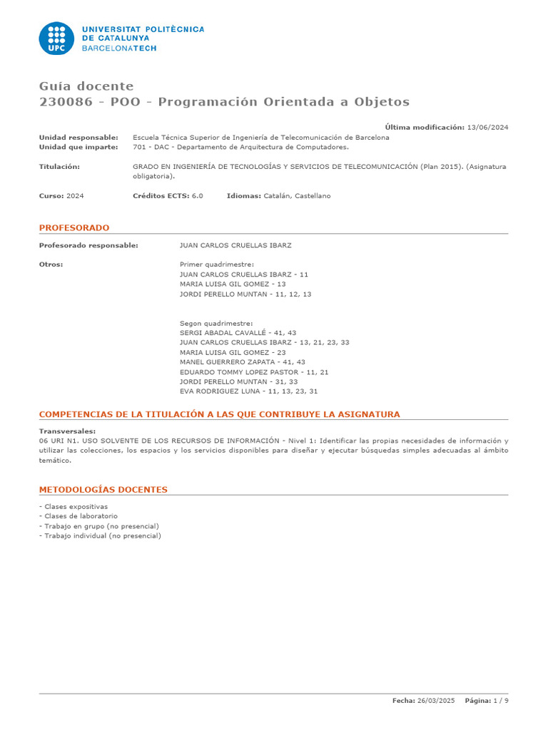 Guía Docente 230086 - POO - Programación Orientada A Objetos | PDF | Herencia (Programación ...