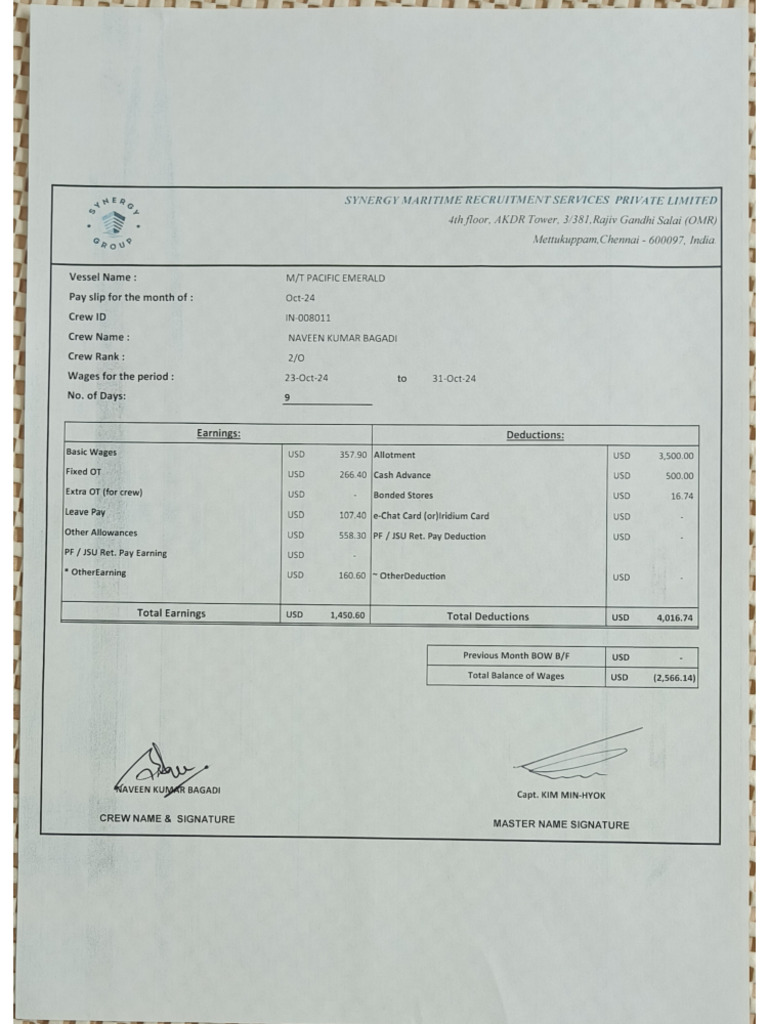 Payslips Pacific Emerald | PDF