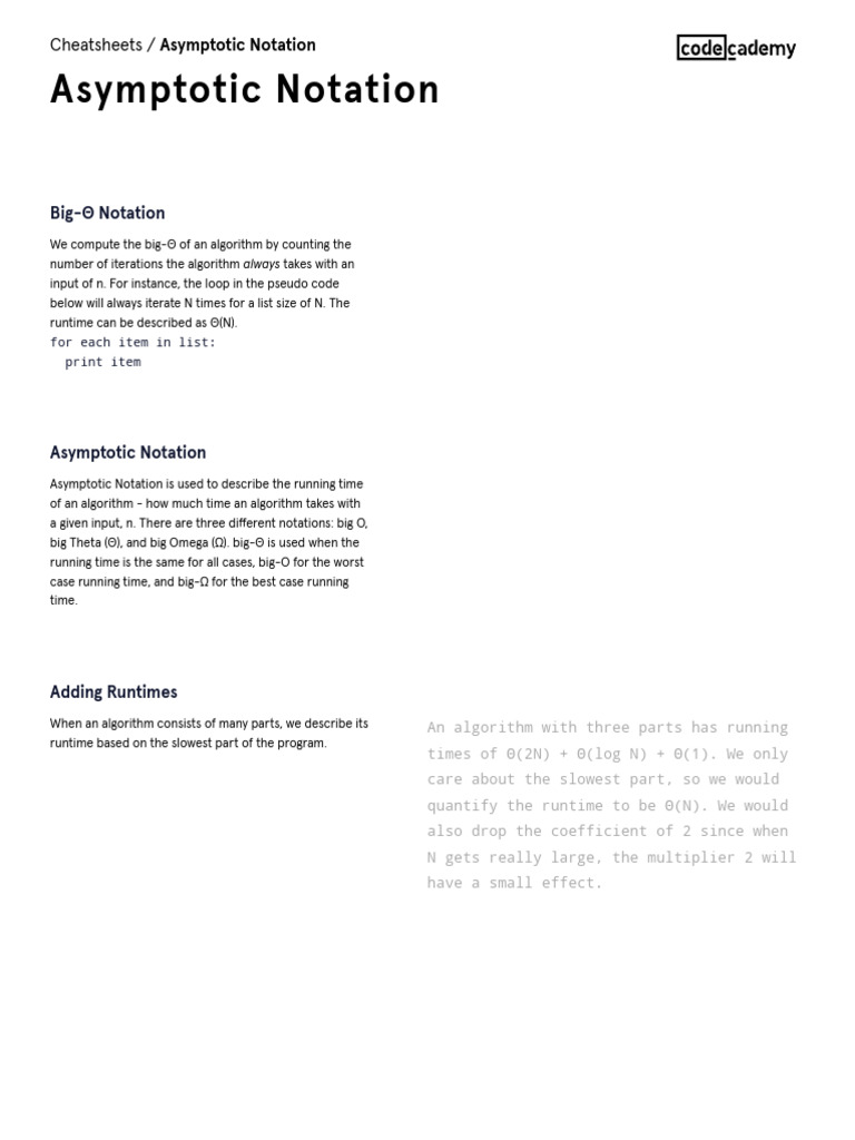 Asymptotic Notation - Asymptotic Notation Cheatsheet - Codecademy | PDF | Time Complexity ...