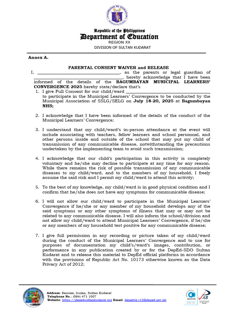 Parental Consent and Waiver | PDF | Consent | Justice