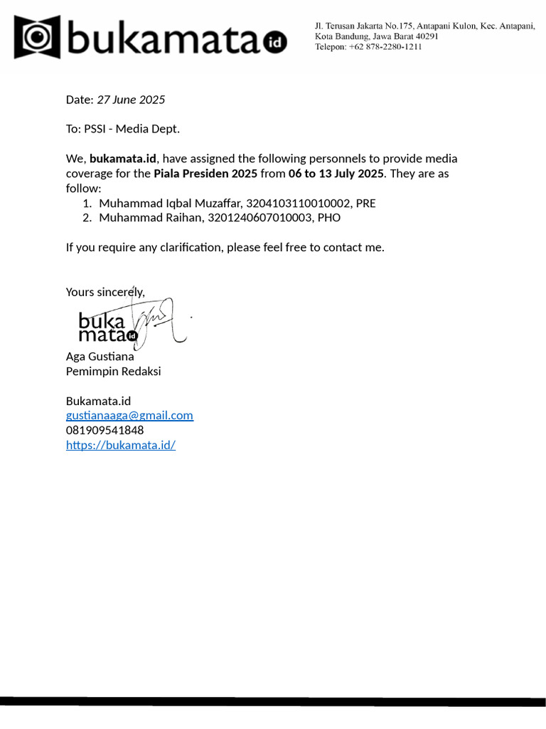 Bukamata - Id - Assignment Letter | PDF