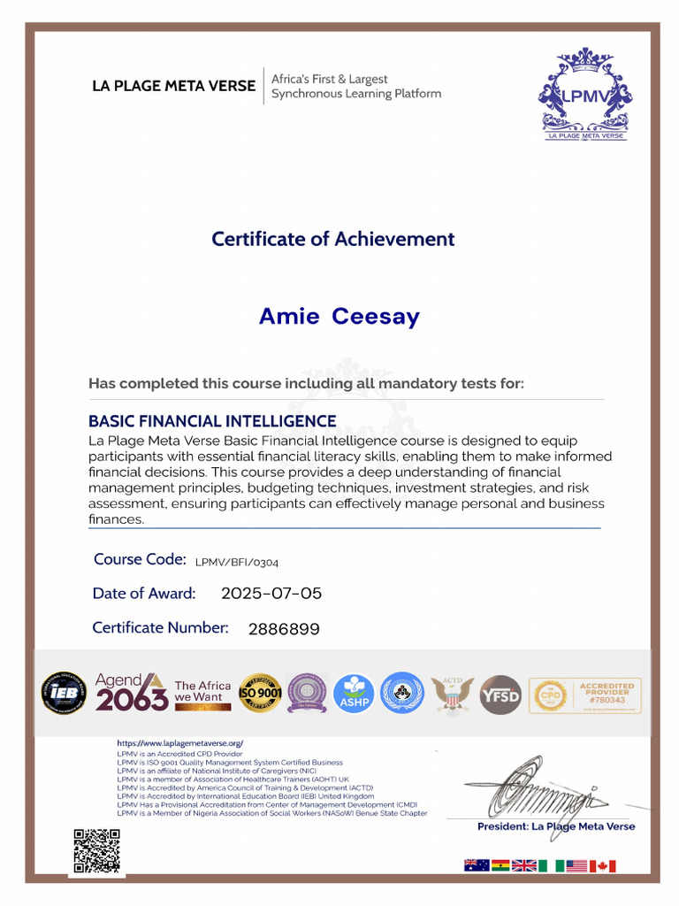 B 0473 - Basic Financial Intelligence - Certificate | PDF