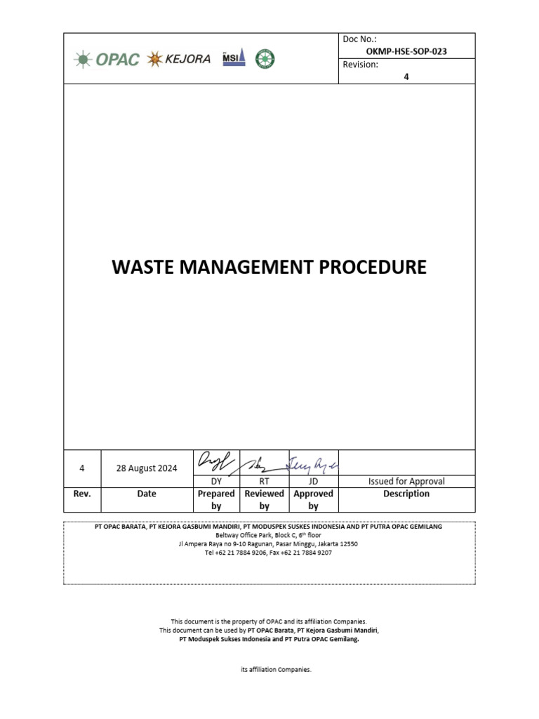 OKMP-HSE-SOP-023 Waste Management Procedure Rev.4 | PDF | Waste | Waste ...