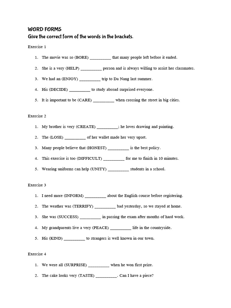 (A2+) Ex Word Forms | PDF