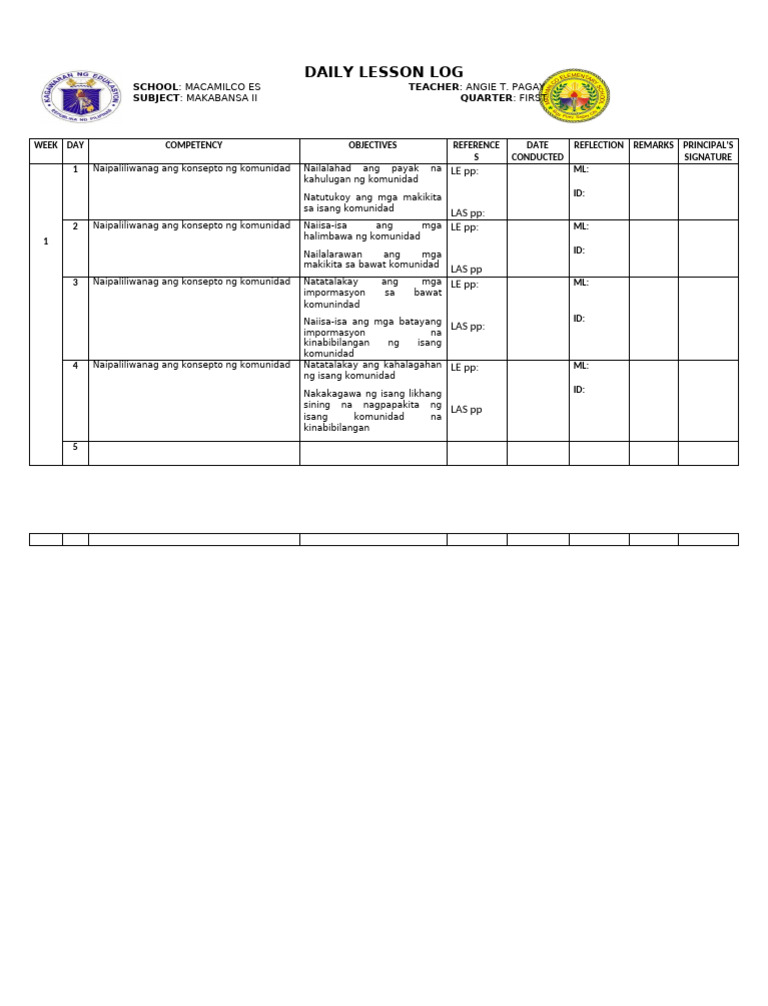 Daily Lesson Log Q1 Week 1 | PDF