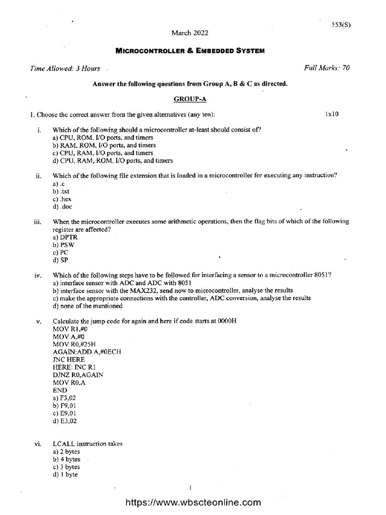Etce 5 Sem Microcontroller and Embedded System 553 S Mar 2022 | PDF