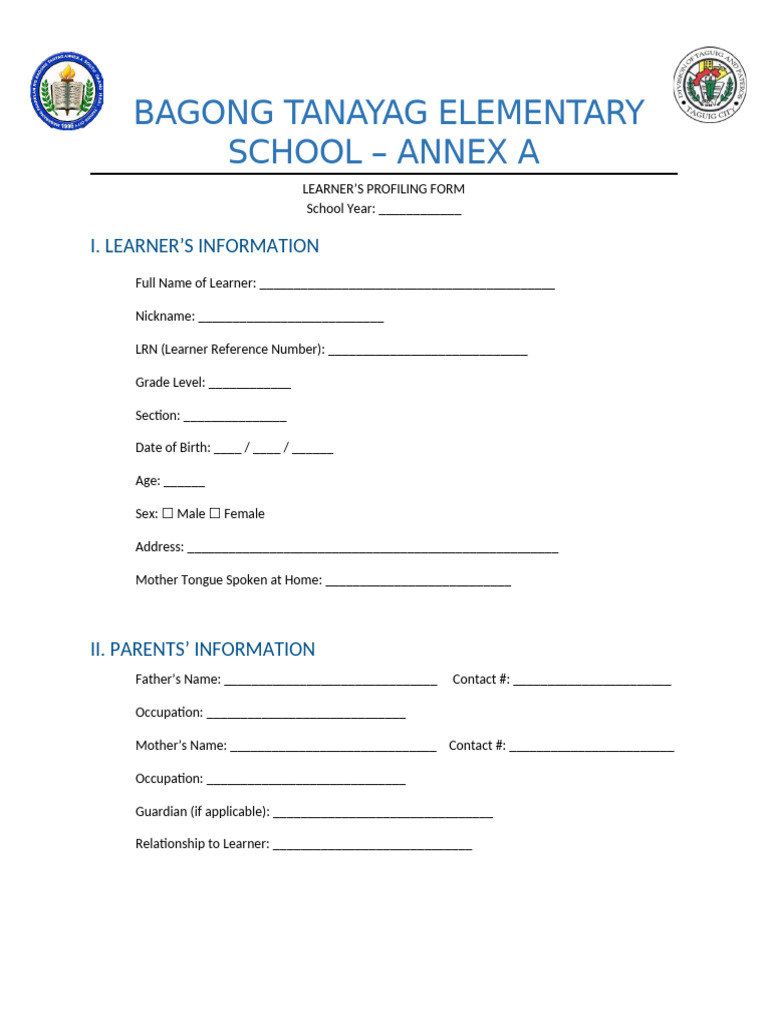 Learners Profiling Form BTES A | PDF