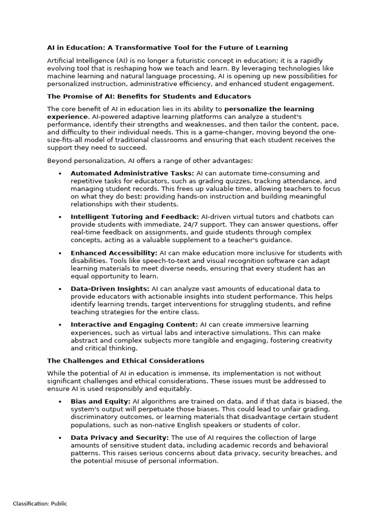 AI in Education-A Transformative Tool For The Future of Learning | PDF ...