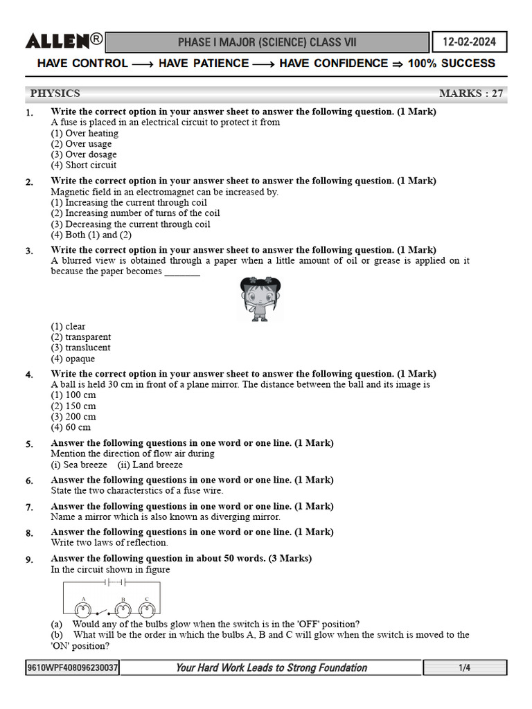 7th Major Test-2 Science Paper Ry6jv4 | PDF | Photosynthesis | Water