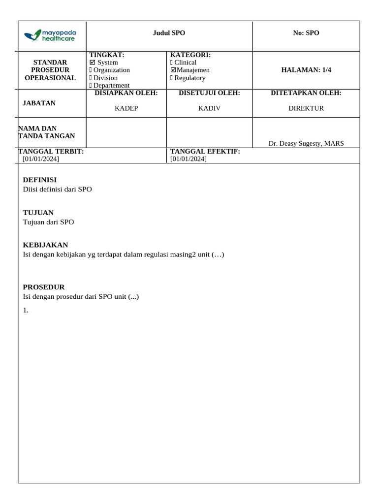 SPO Manajemen 2024: Standar dan Prosedur | PDF