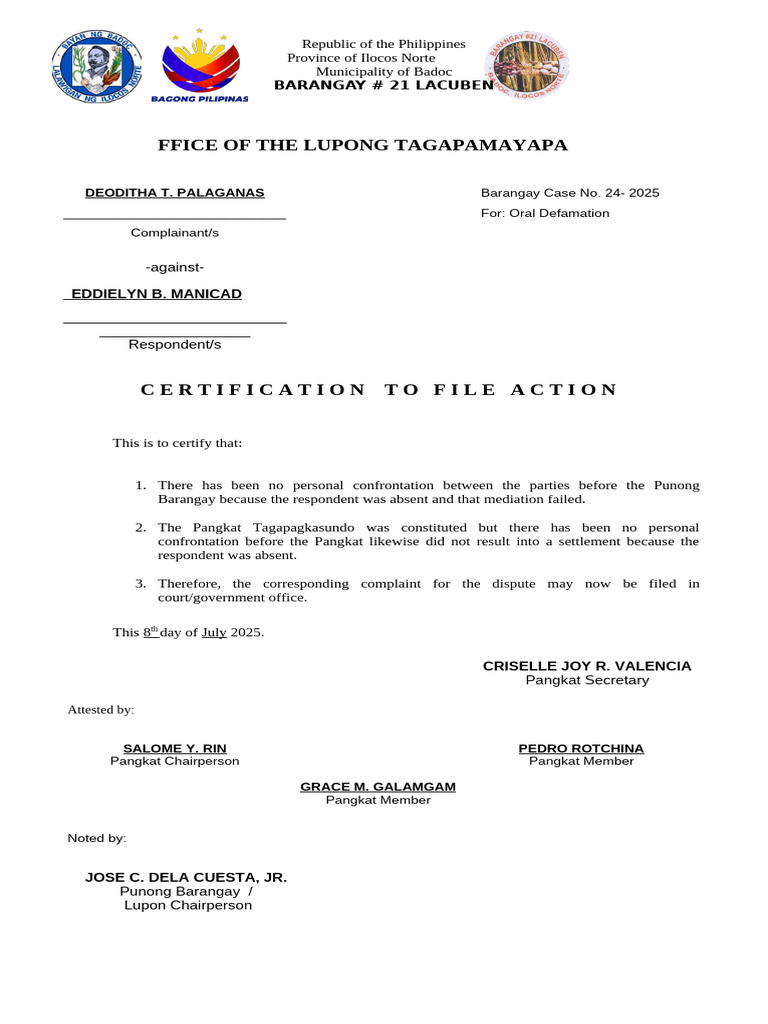Certificate To File Action-Case No. 24 | PDF | Common Law | Separation ...