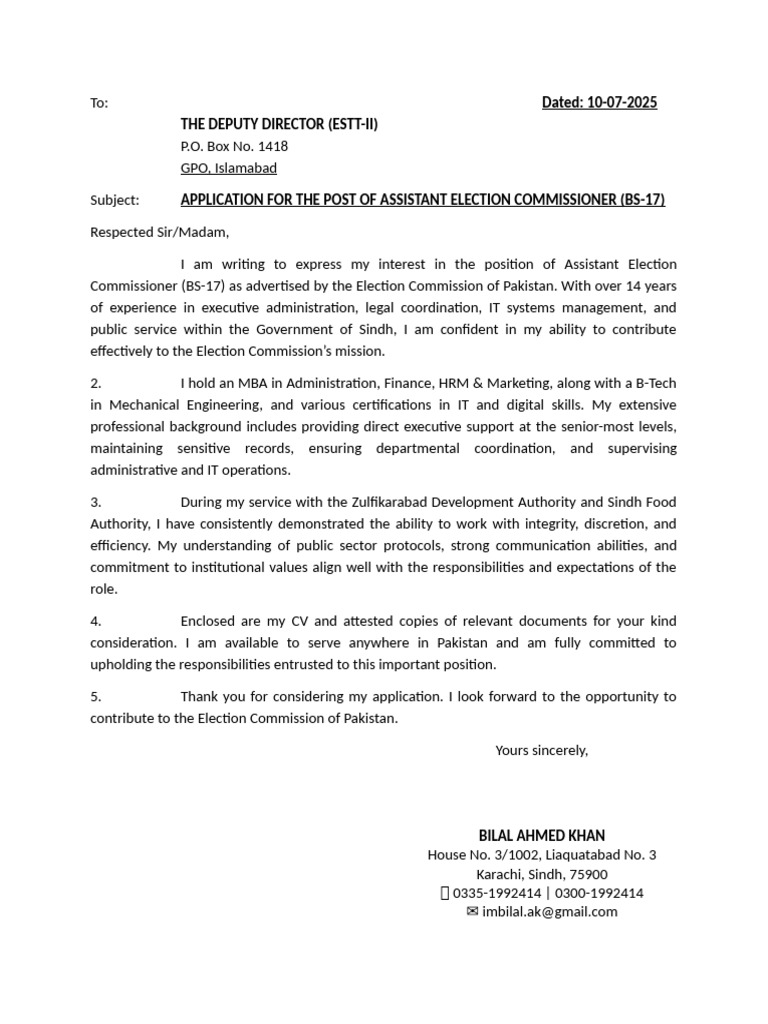 Application for Assistant Election Commissioner | PDF