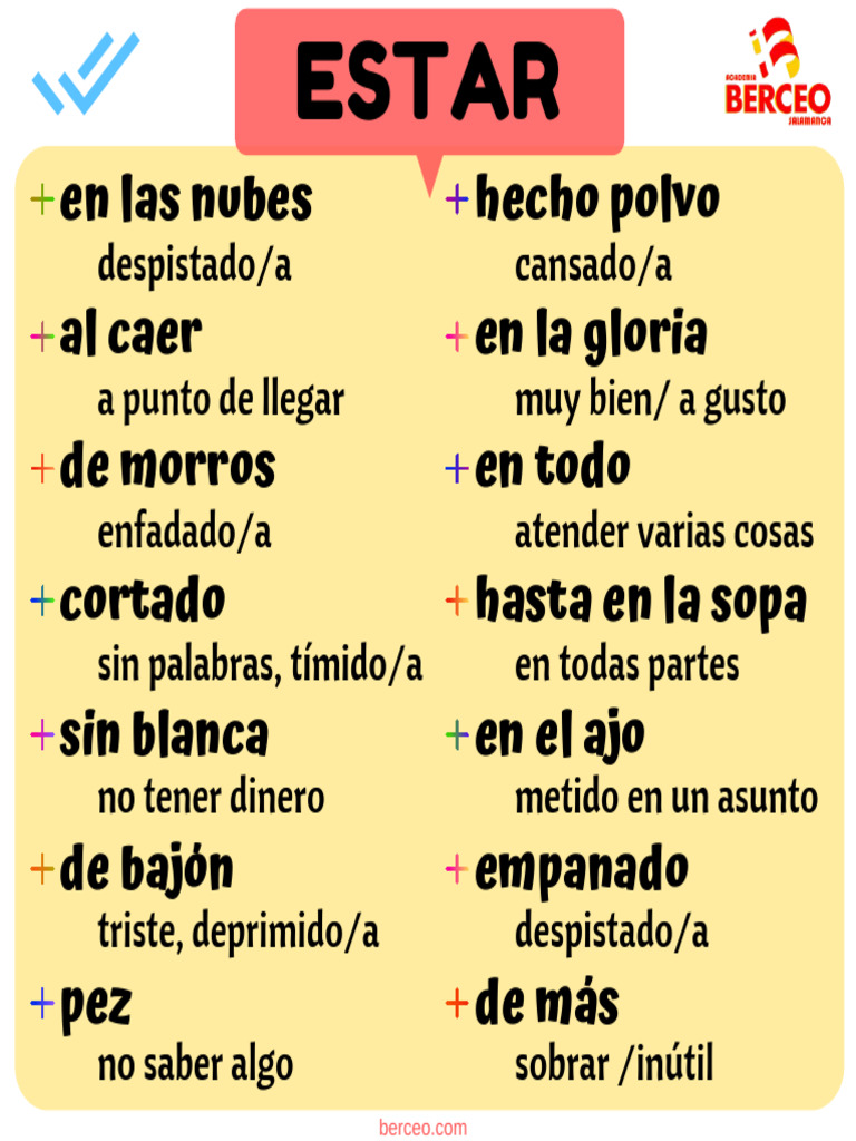 Expresiones Con Verbo Estar - Escuela Berceo Salamanca | PDF
