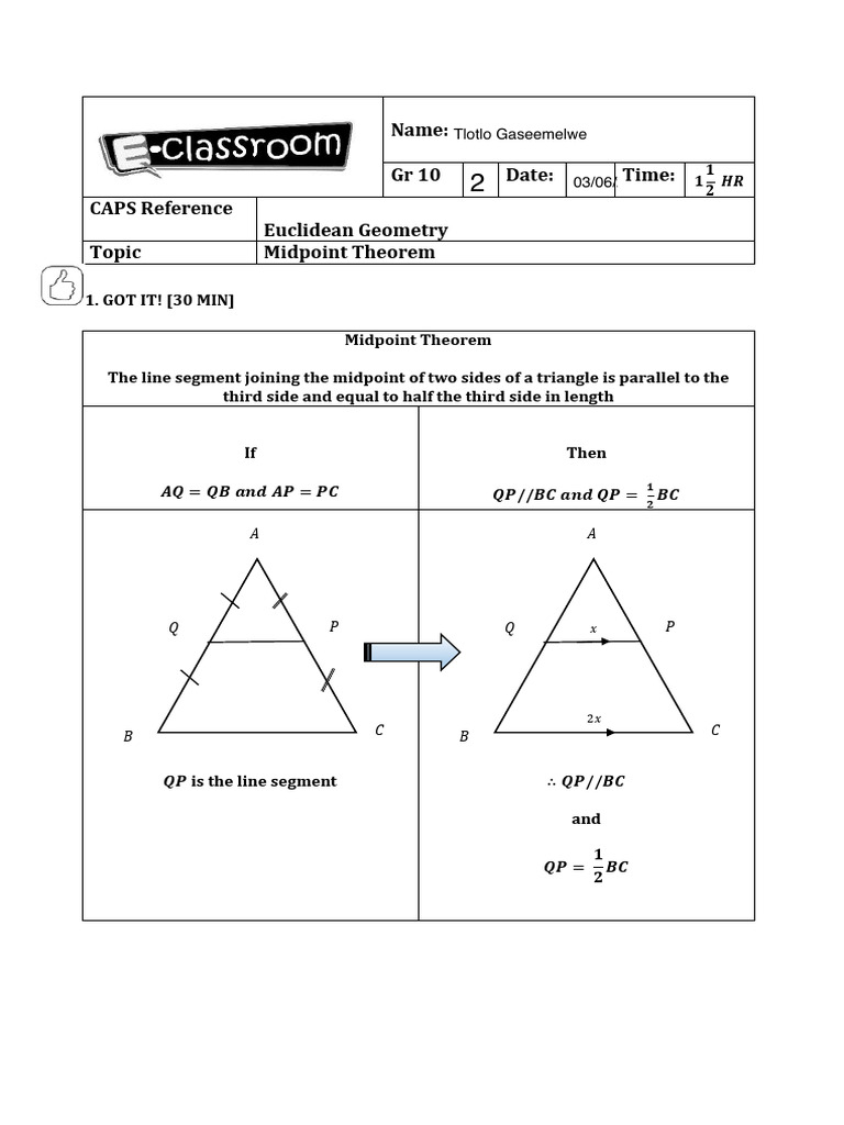 Gr10t2 Euclidean Geometry Midpoint Theorem | PDF | Triangle | Line (Geometry)