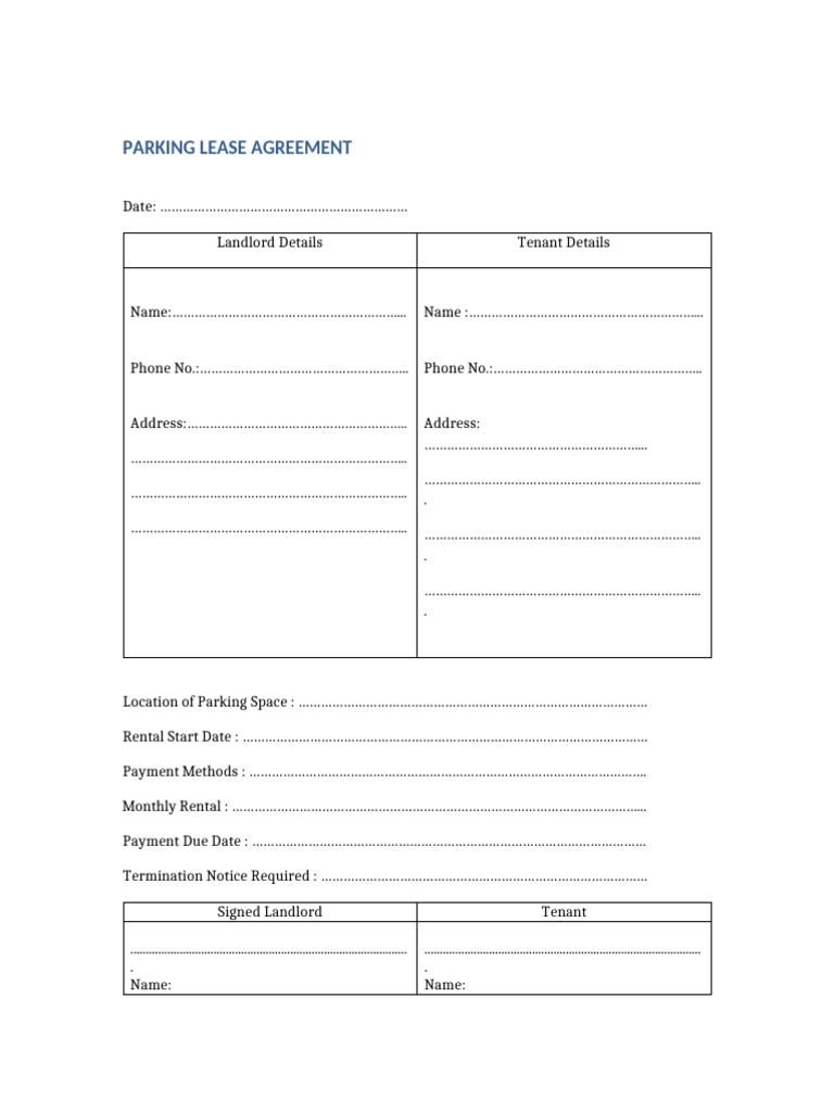 Parking Lease Agreement Template | PDF