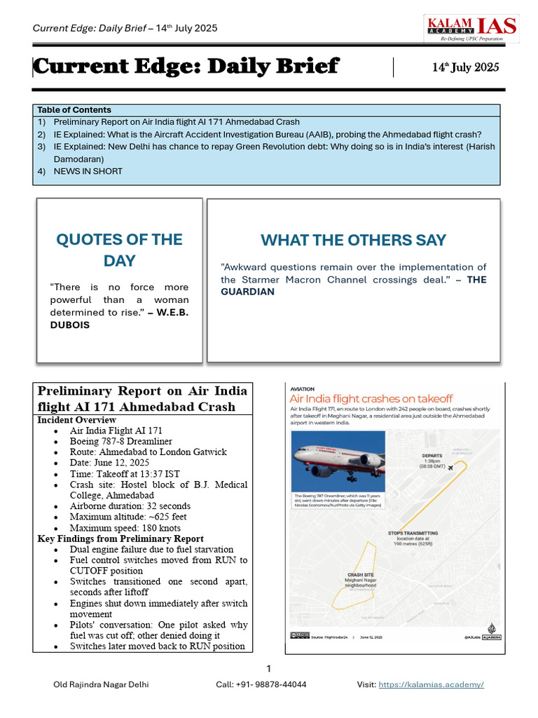 Current Edge Daily Brief 14th July 2025 | PDF | Green Revolution ...