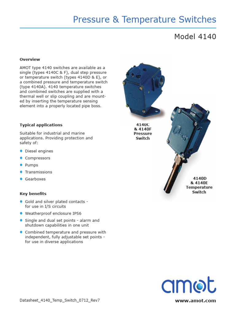 AMOT 4140 Pressure & Temperature Switches | PDF | Switch | Pipe (Fluid ...