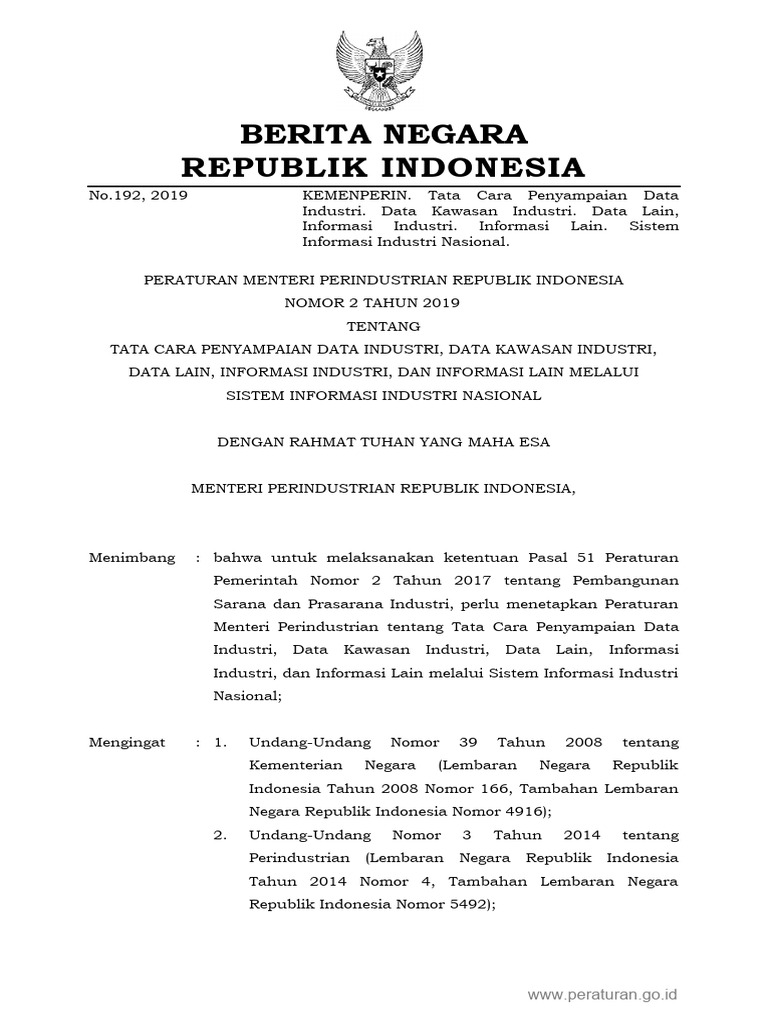 Peraturan Menteri Perindustrian Nomor 2 Tahun 2019 | PDF