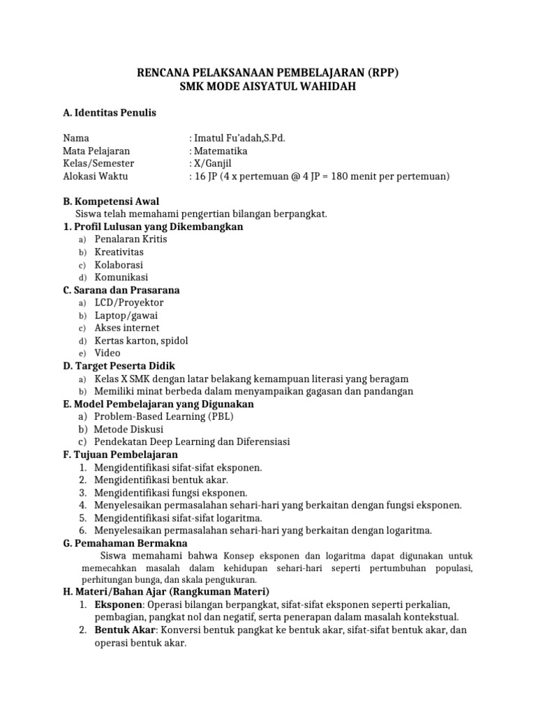 6 - Mat - X - Modul Ajar Eksponen, Akar, Logaritma | PDF