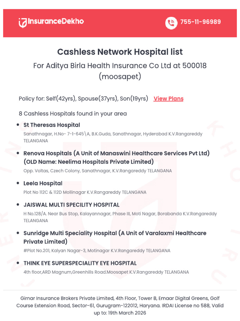 Cashless Hospital | PDF