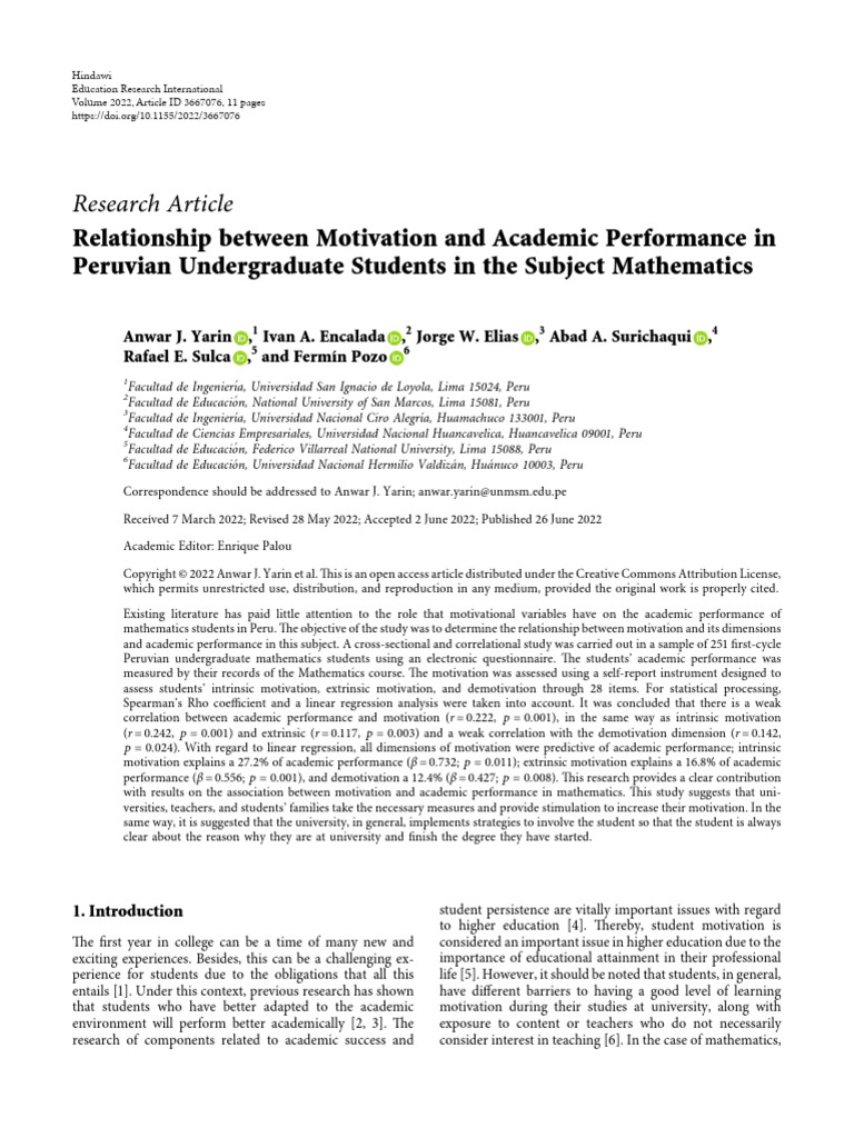 Motivation and Academic Performance in Peru | PDF | Motivation ...