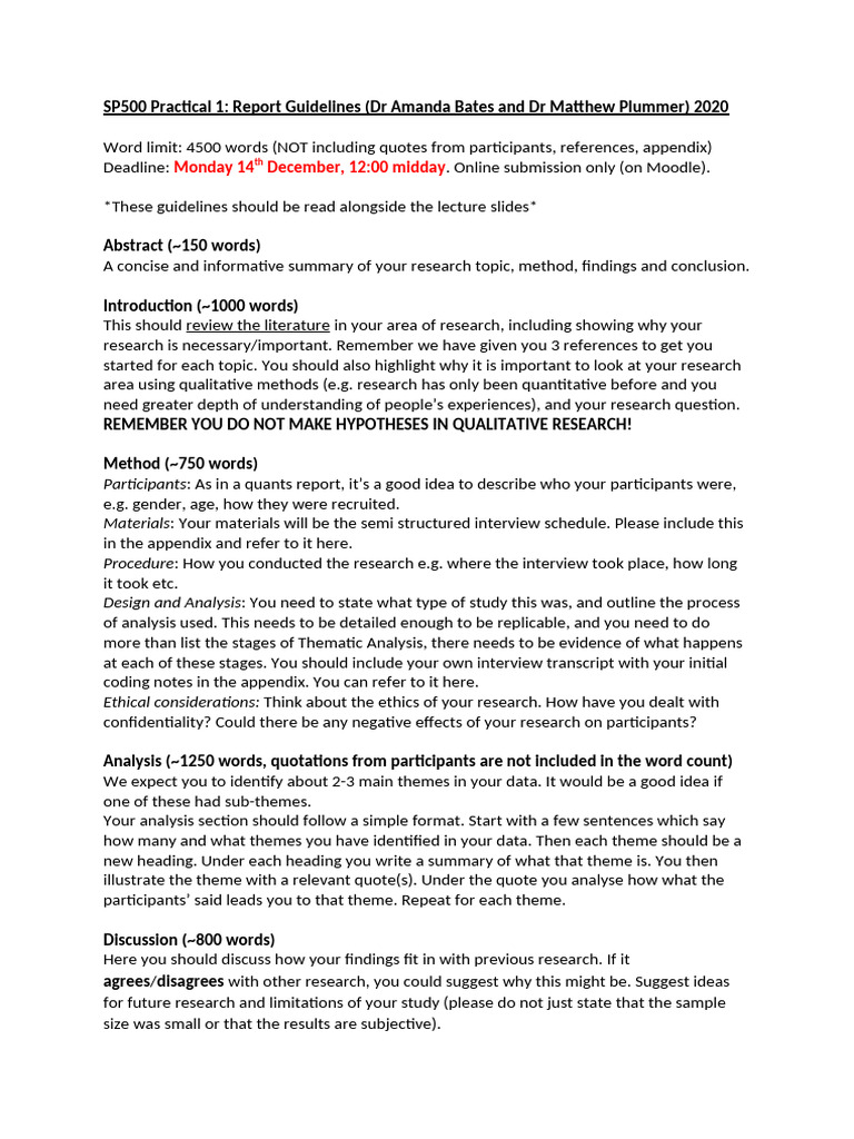 Practical 1 Report Guidelines 2020 | PDF | Qualitative Research ...