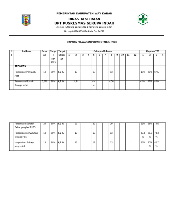Capaian Pelayanan Promkes Tahun 2023 | PDF