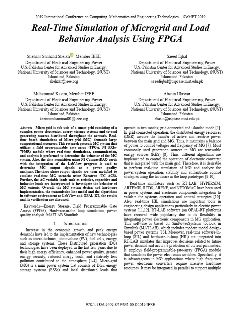 Real-Time Simulation of Microgrid and Load Behavior Analysis Using FPGA | PDF | Field ...