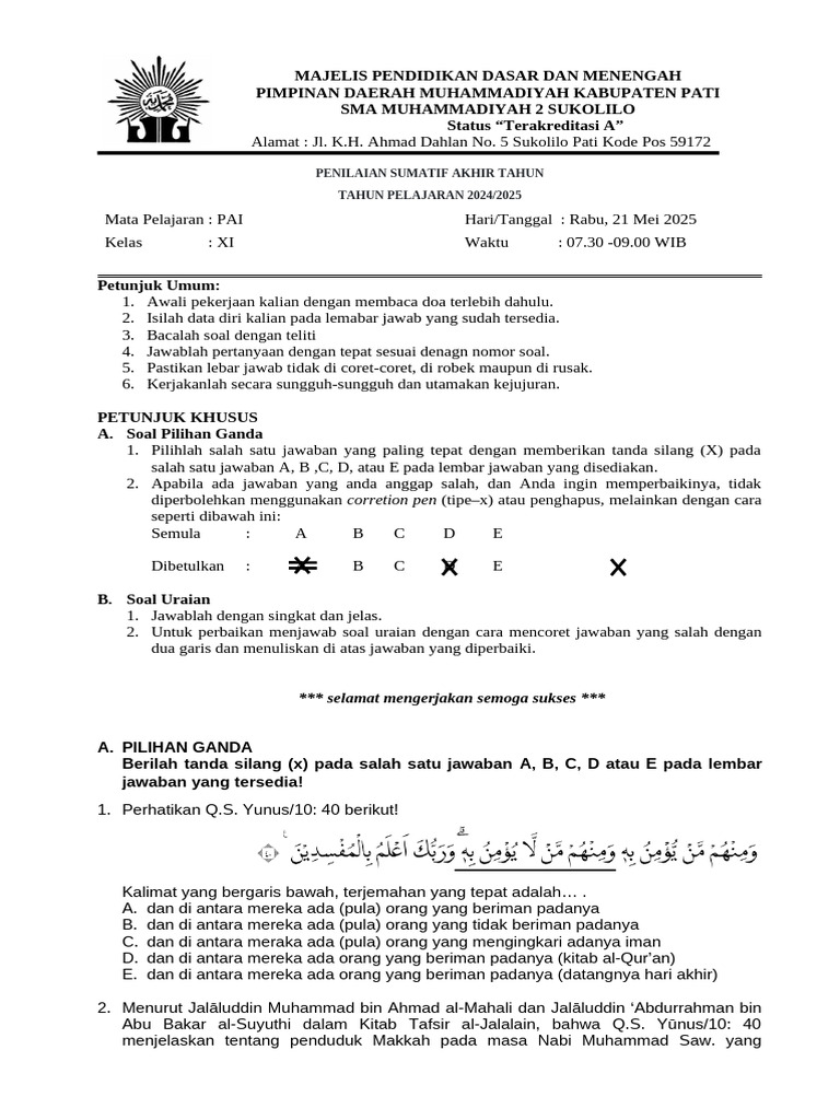 1. Soal Psat Pai Kls Xi_2_2025 | PDF