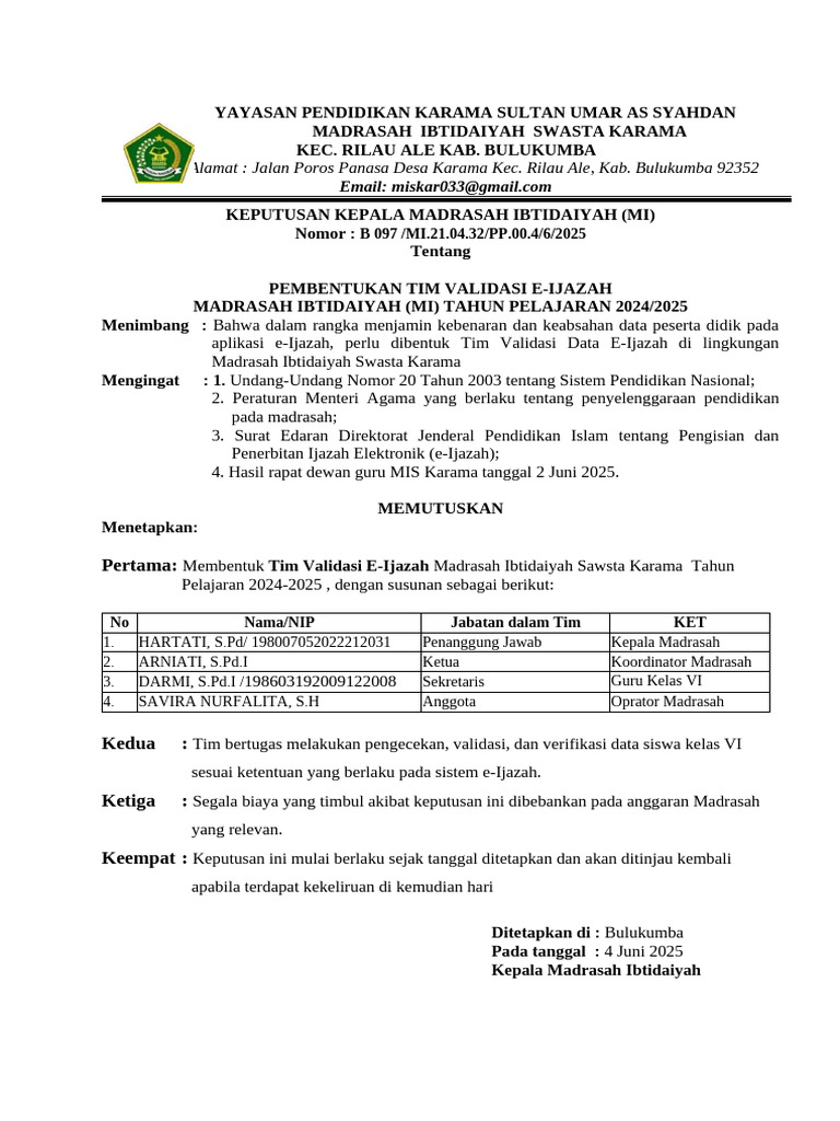 SK Tim Validasi | PDF