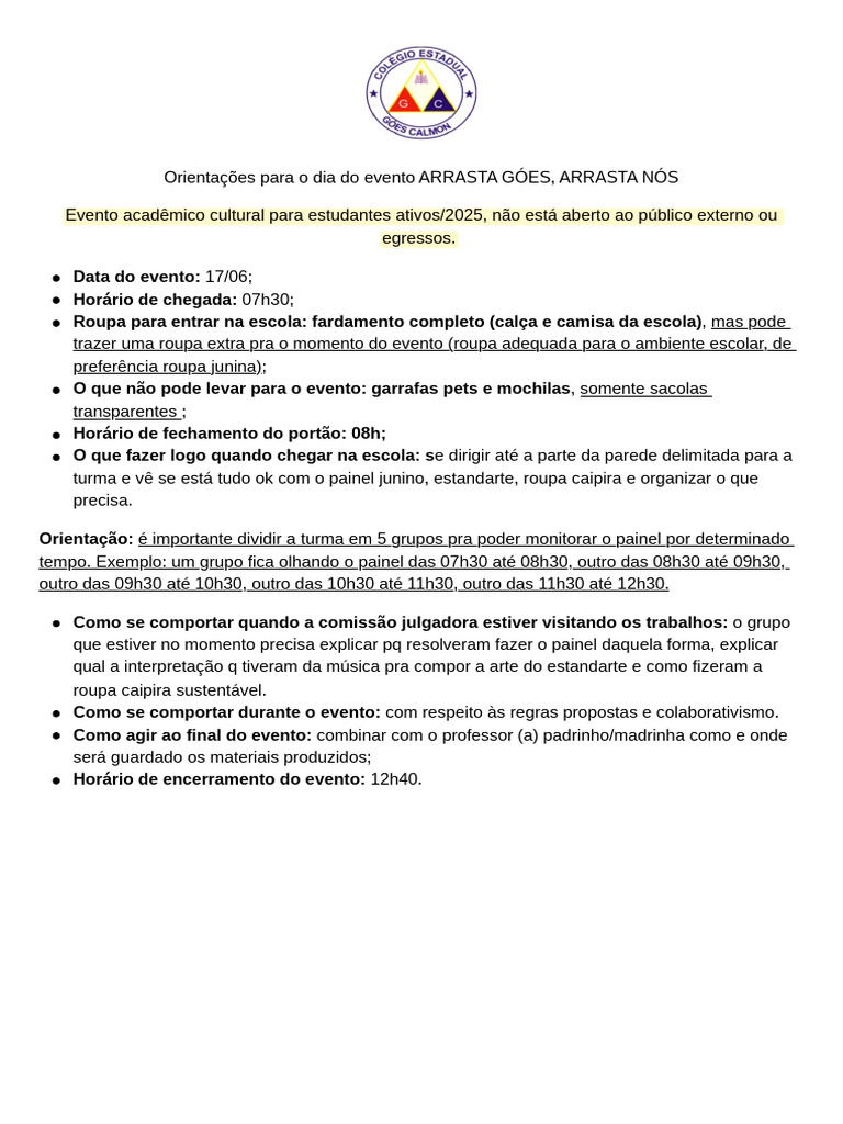 Orientações para o Evento ARRASTA GÓES | PDF