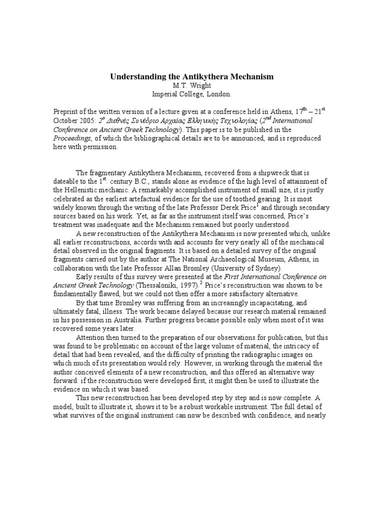 Understanding The Antikythera Mechanism | PDF | Gear | Planets