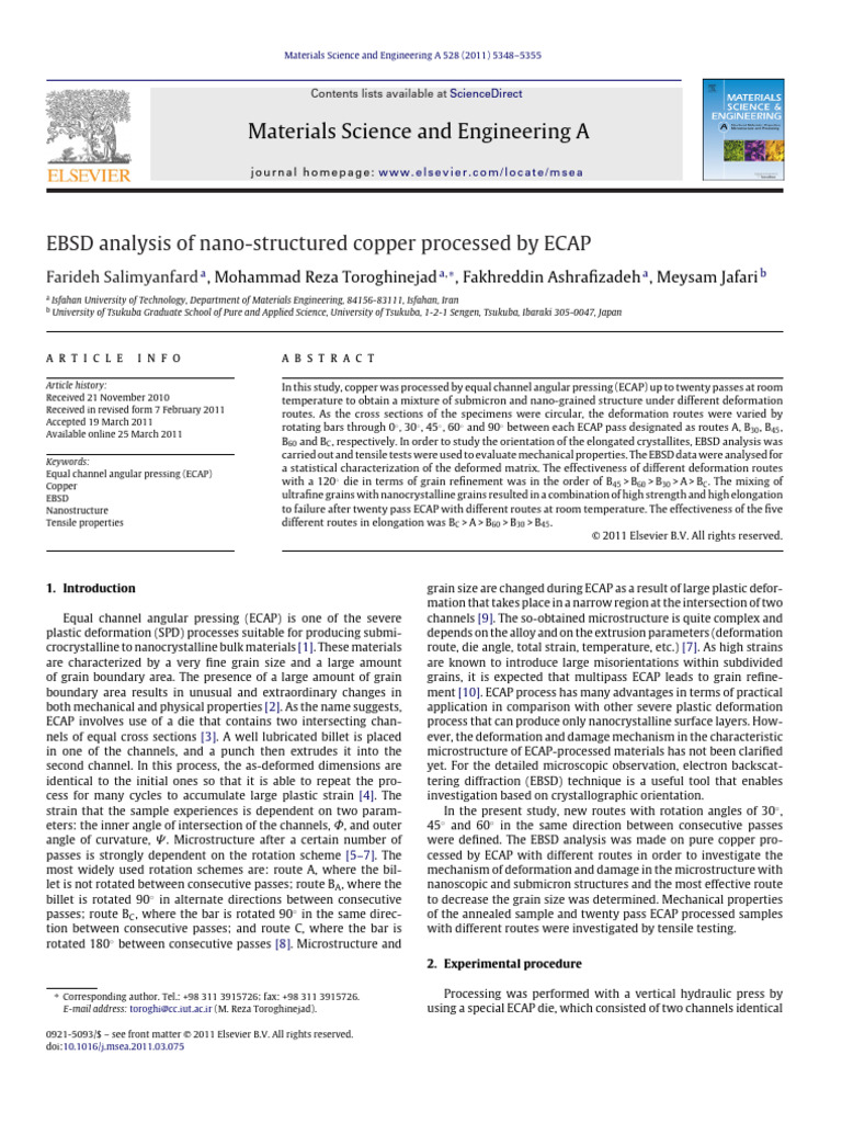 EBSD Analysis of Nano-Structured Copper Processed by ECAP | PDF | Ductility | Crystallite