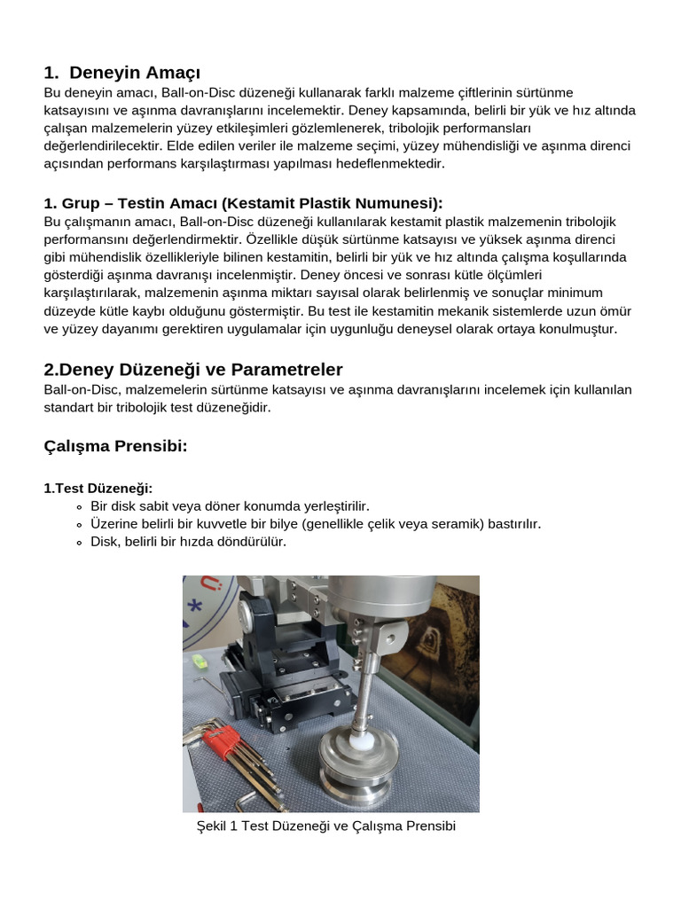Triboloji Dersi Ball-on-Disc Aşınma Testi Raporu | PDF