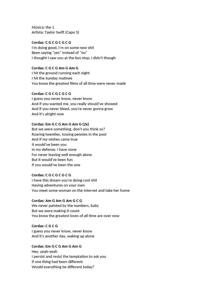 The One: Chords and Lyrics | PDF