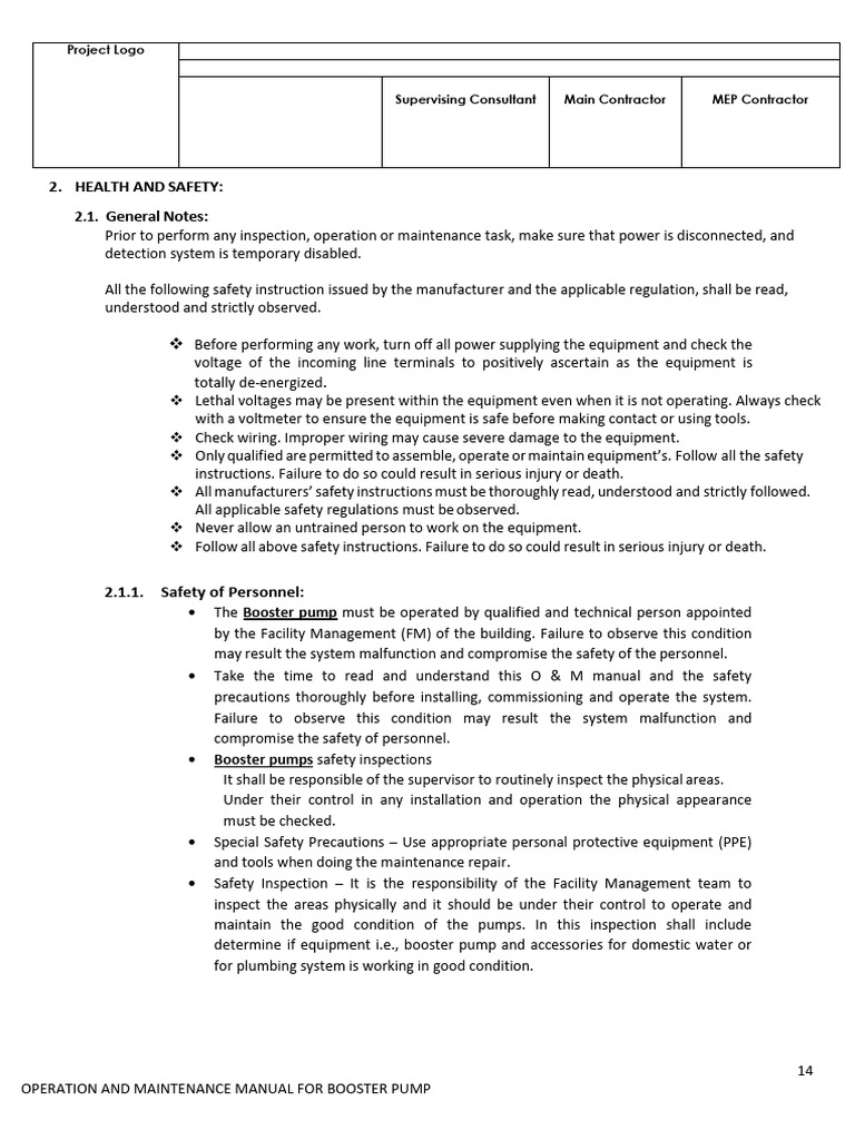 Pages OMM For Booster Pump | PDF | Electrical Connector | First Aid