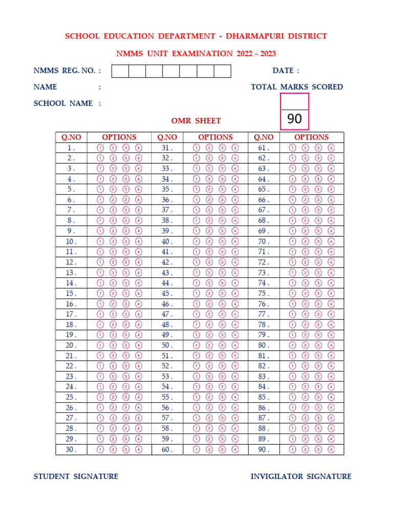 NMMS Exam 2023 OMR Sheet Model PDF Download | PDF | Chess Theory | Chess
