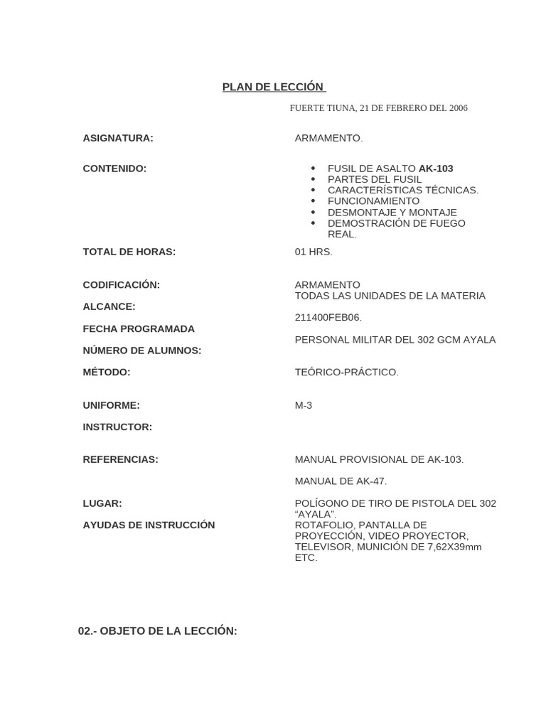 Plan de Leccion Iii. | PDF | Rifle | Tecnología militar