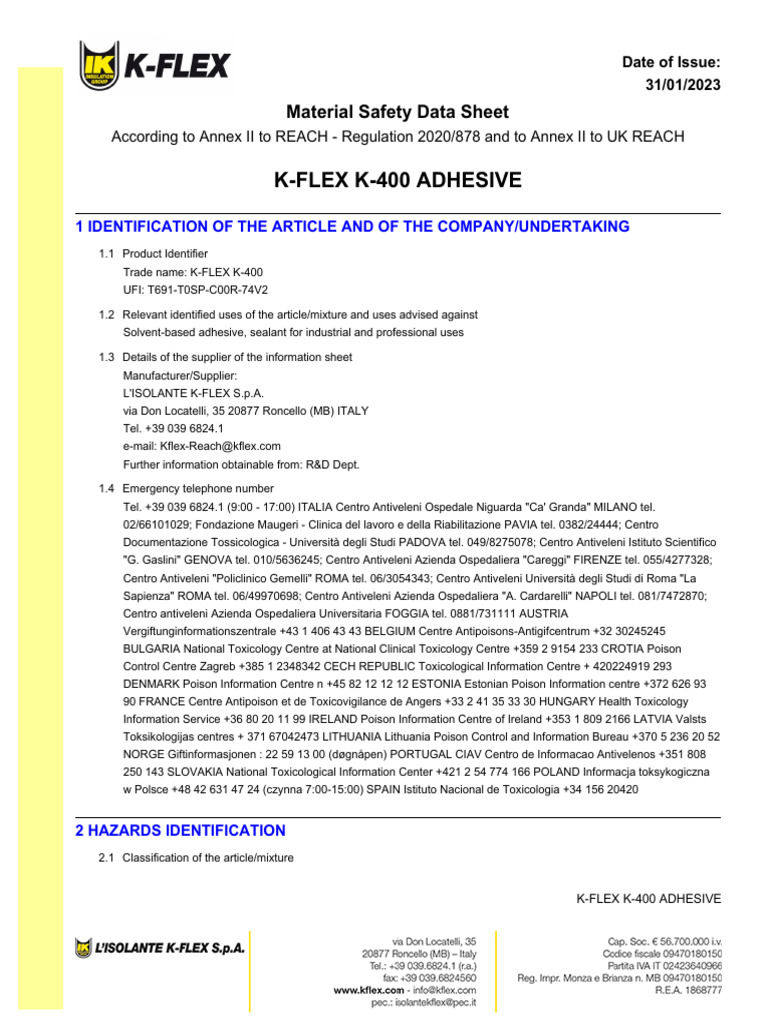 K-Flex K-400 - SS - Eng - 57613 | PDF | Toxicity | Safety